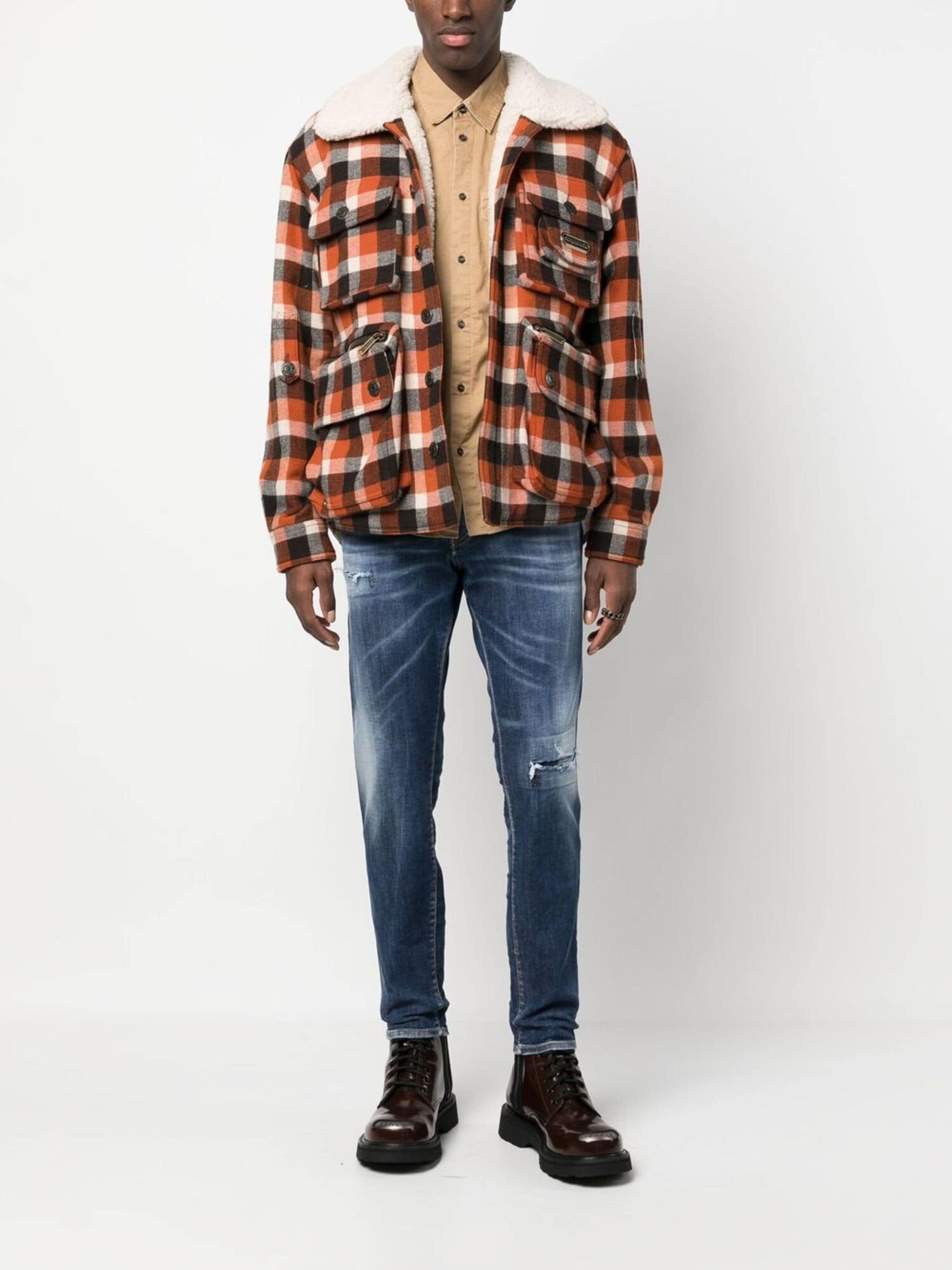 Куртка DSQUARED2 Check-print shearling jacket, размер 48, коричневый — фото 1