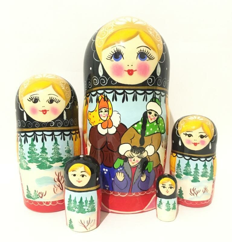 Матрешка "Сюжет", ручная роспись, 18 см х 8 см, 5 кукол