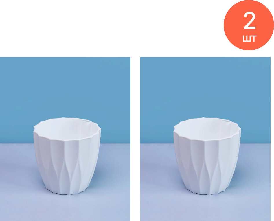 Кашпо для цветов Plast Avenue / Пласт Авеню флюте со вставкой, полипропилен белый объем 3л диаметр 18см (комплект из 2 шт)