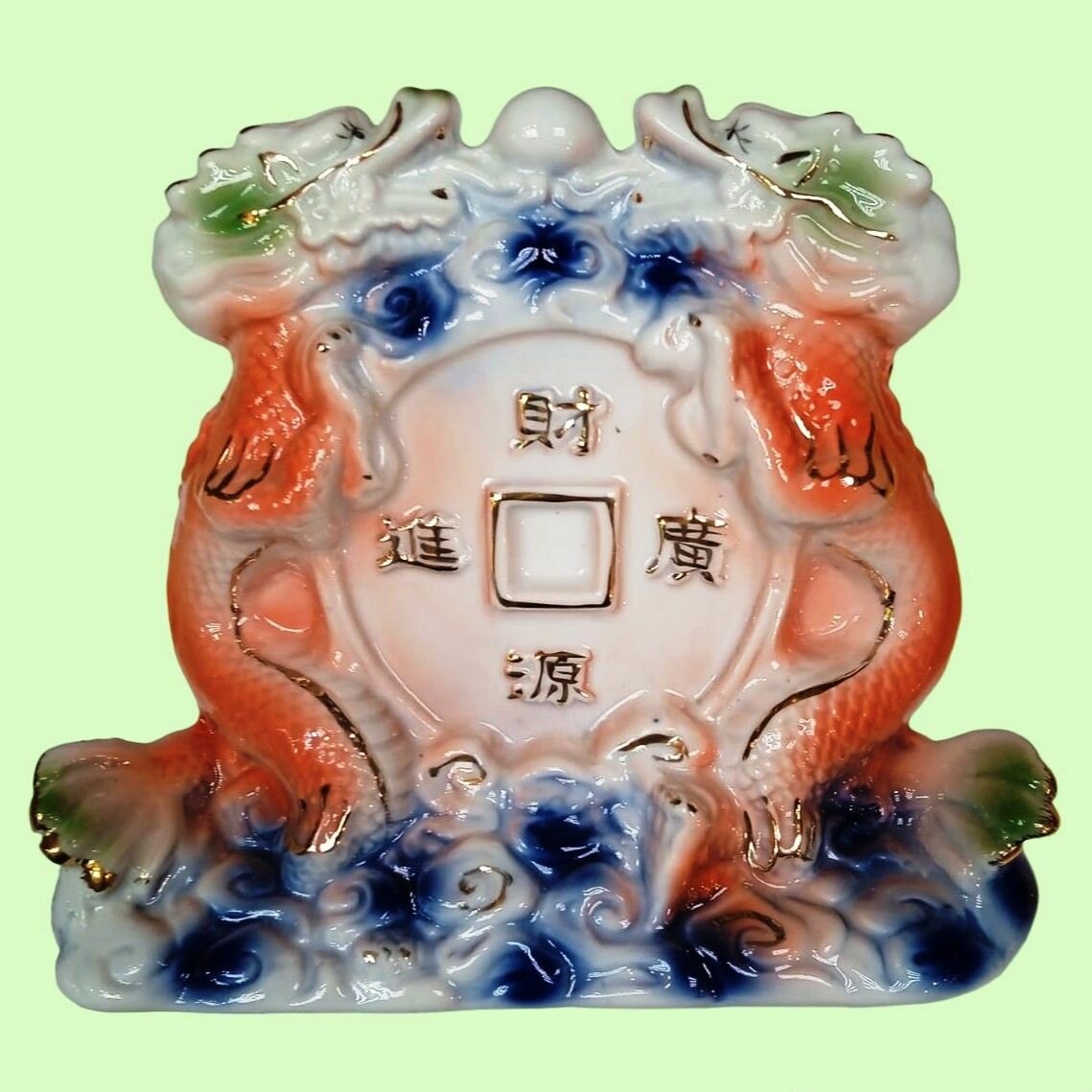 Статуэтка для интерьера дома два Дракона с жемчужиной на монете из фарфора/Символ года 2024 13 х 15 х 5