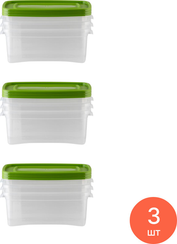 Контейнеры для хранения продуктов Полимербыт Каскад-2 прямоугольные для СВЧ пластик 3шт. по 1л / аксессуары для кухни (комплект из 3 шт)
