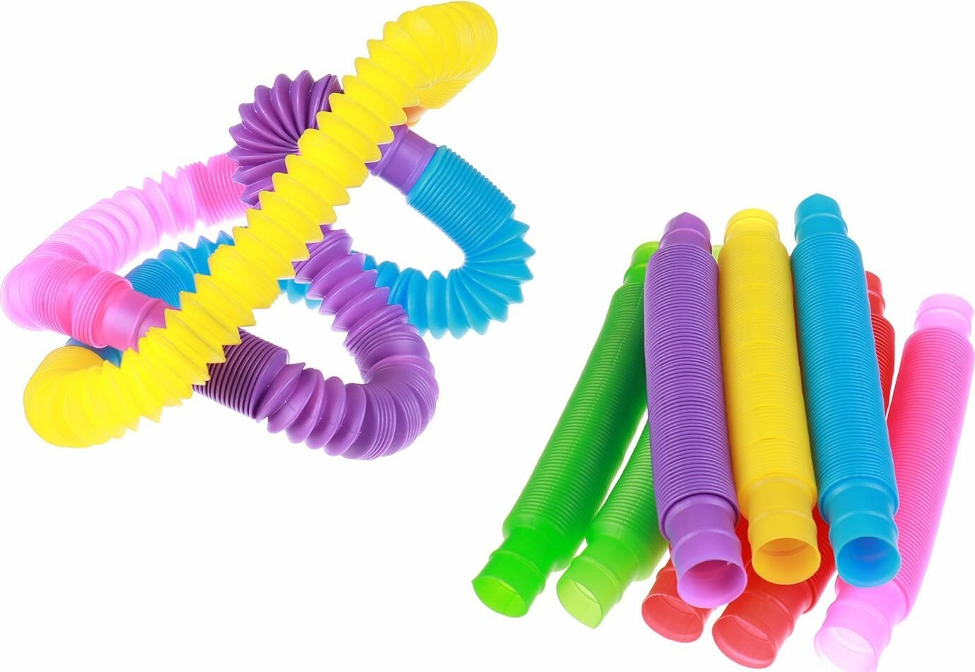 Фиджет игрушка антистресс Pop Tubes, детская растягивающаяся трубка гармошка, набор 12 шт, цвета микс