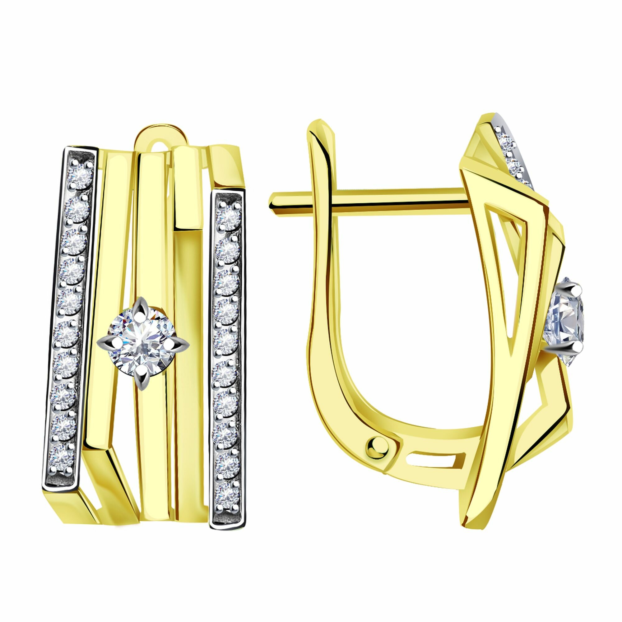 Серьги, желтое золото, 585 проба, фианит