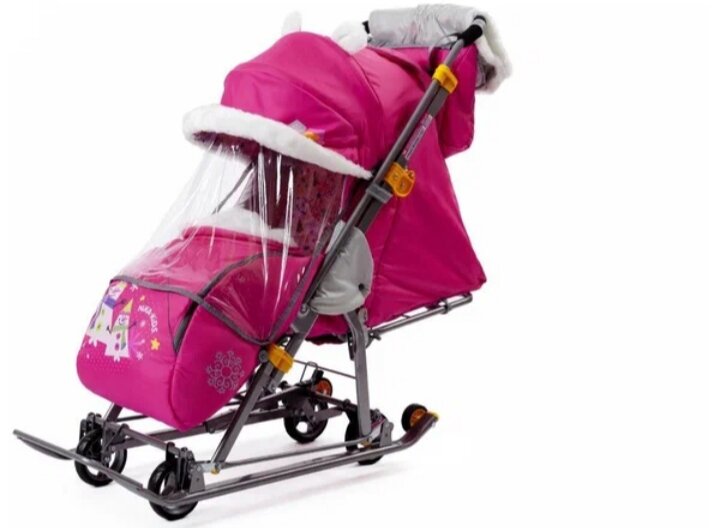 Санки-коляска Nika Ника-детям 7-6 НД7-6/9, со снеговиками розовый