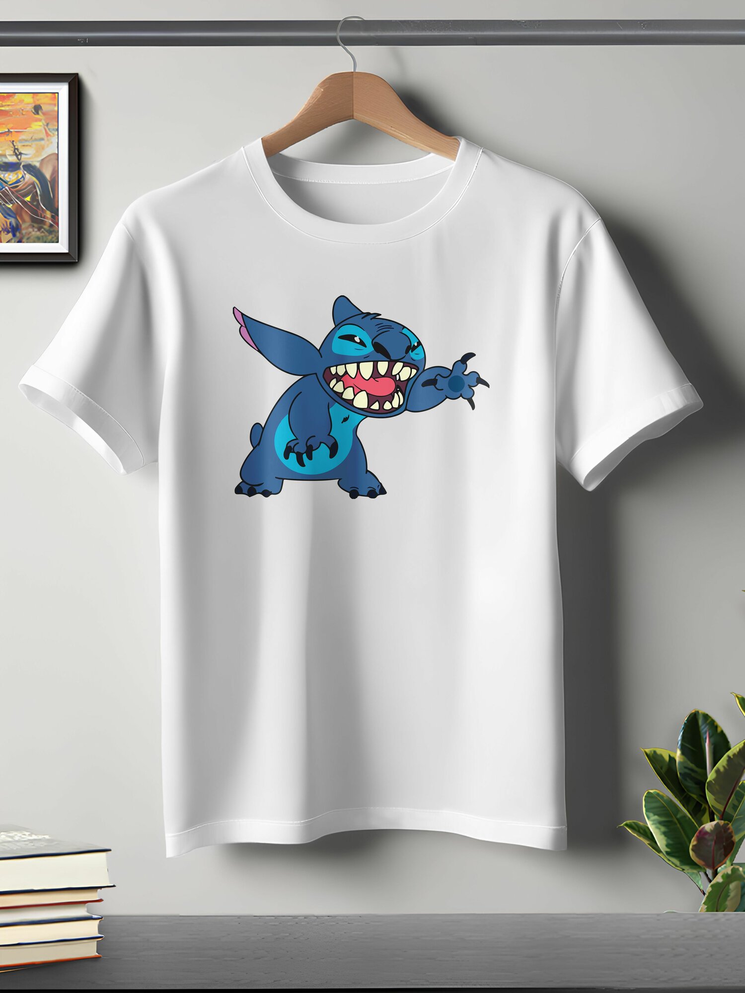 Футболка  Детская ONEQ 116 (6-7) размер с принтом Стич, белая