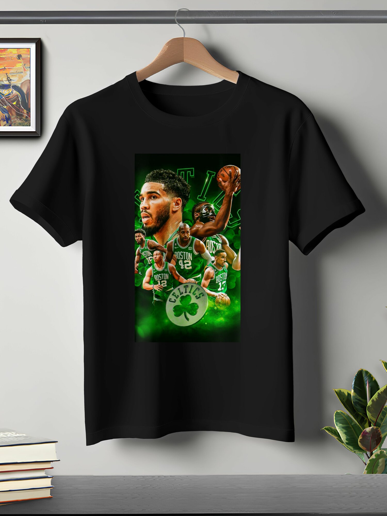 Футболка ONEQ унисекс 48-50 (L) размер с принтом Бостон Селтикс, черная