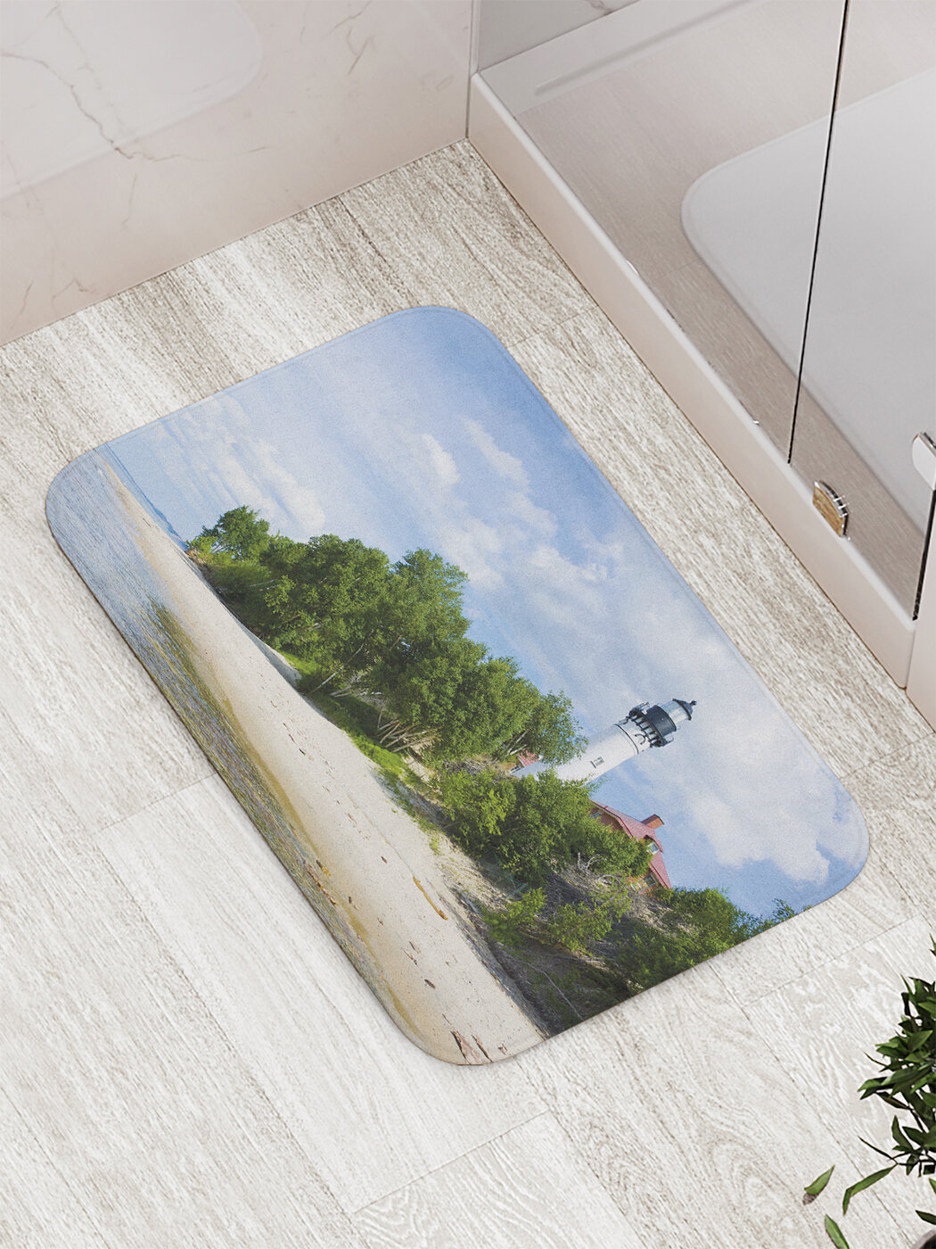 Коврик для ванной комнаты и туалета противоскользящий "Маяк на пляже" 52х77 см, JoyArty