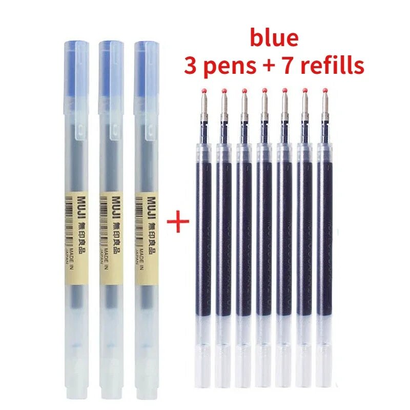 Гелевые ручки MUJI набор 10 штук Синий, 0.5mm, blue 3pen 7refill