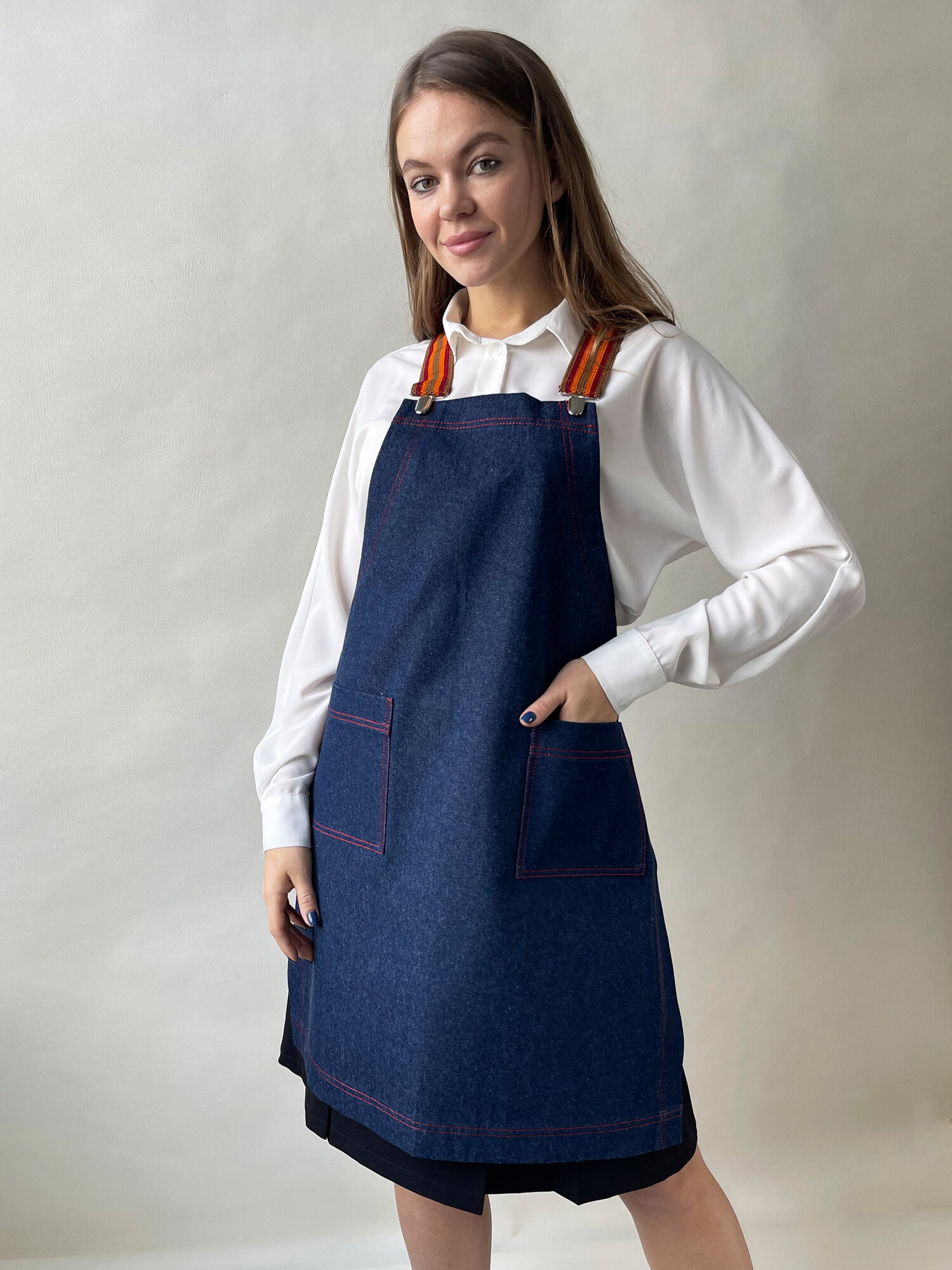 Фартук джинсовый рабочий продавца, официанта, мастера креатекс