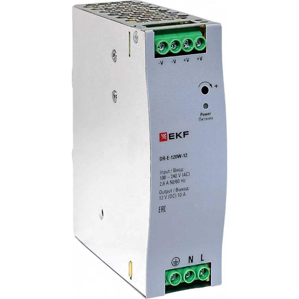 Блок питания на дин рейку EKF 120 вт, Uвх 220 В AC, Uвых - 12 В DC постоянного тока DR-E-120W-12