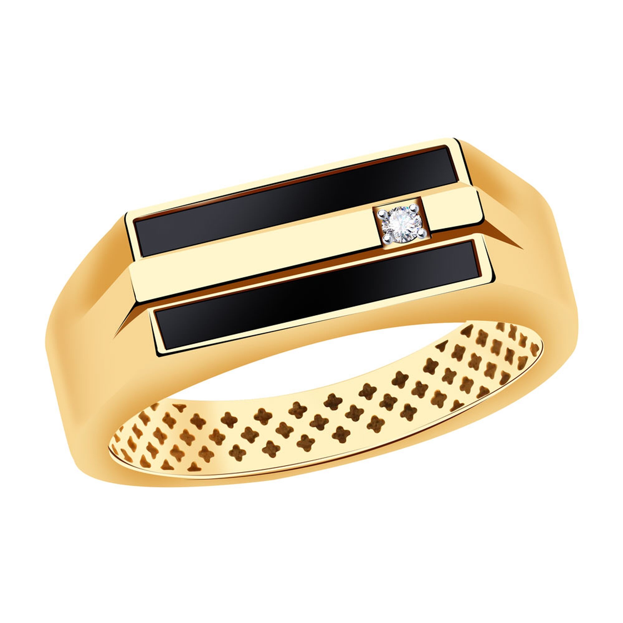 Перстень, красное золото, 585 проба, фианит, оникс