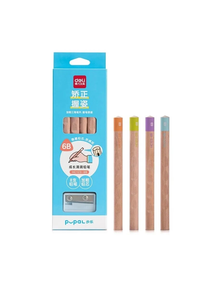 Карандаш DELI ч/г HC123-6B Pupal 6В коробка + точилка