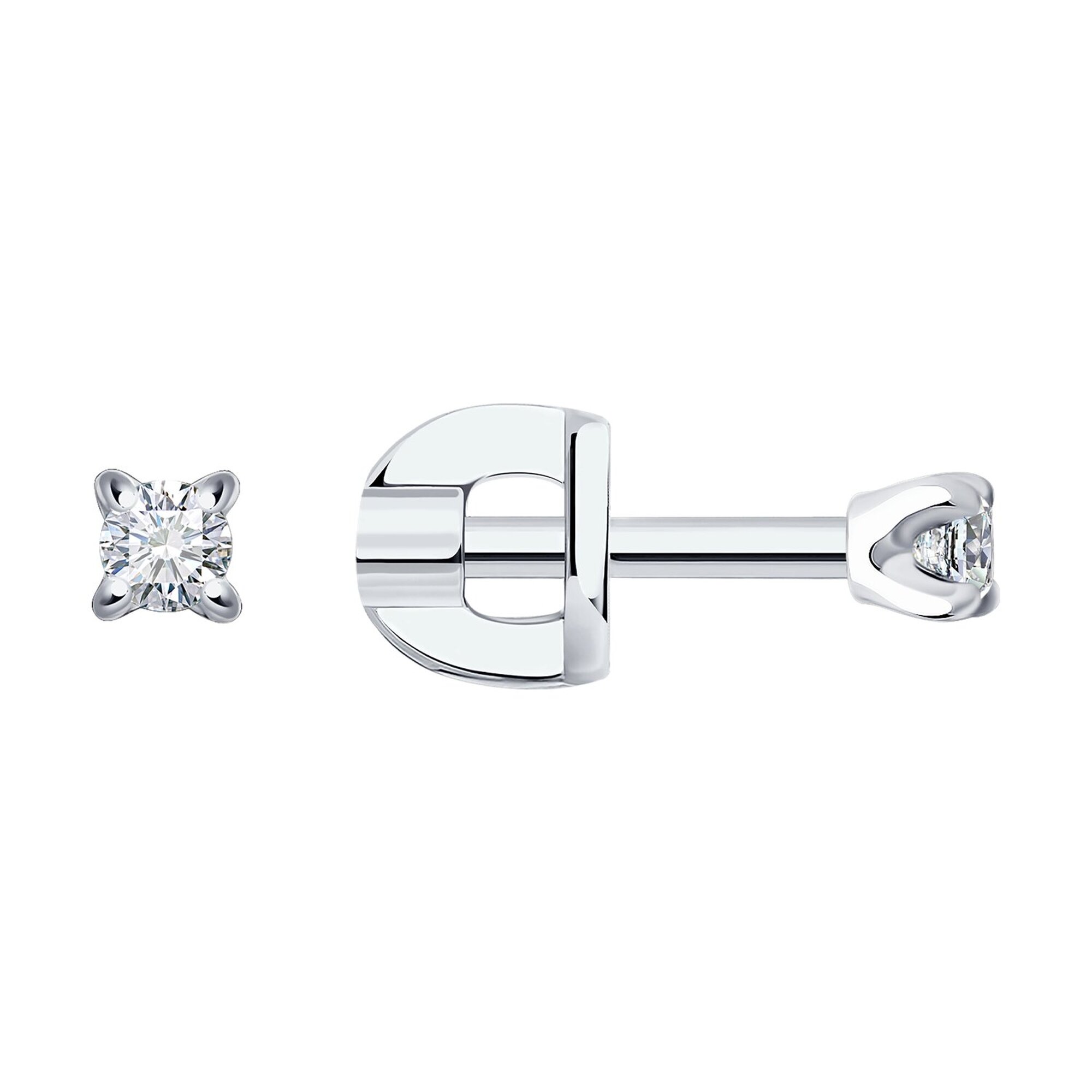 Серьги пусеты, белое золото, 585 проба, фианит