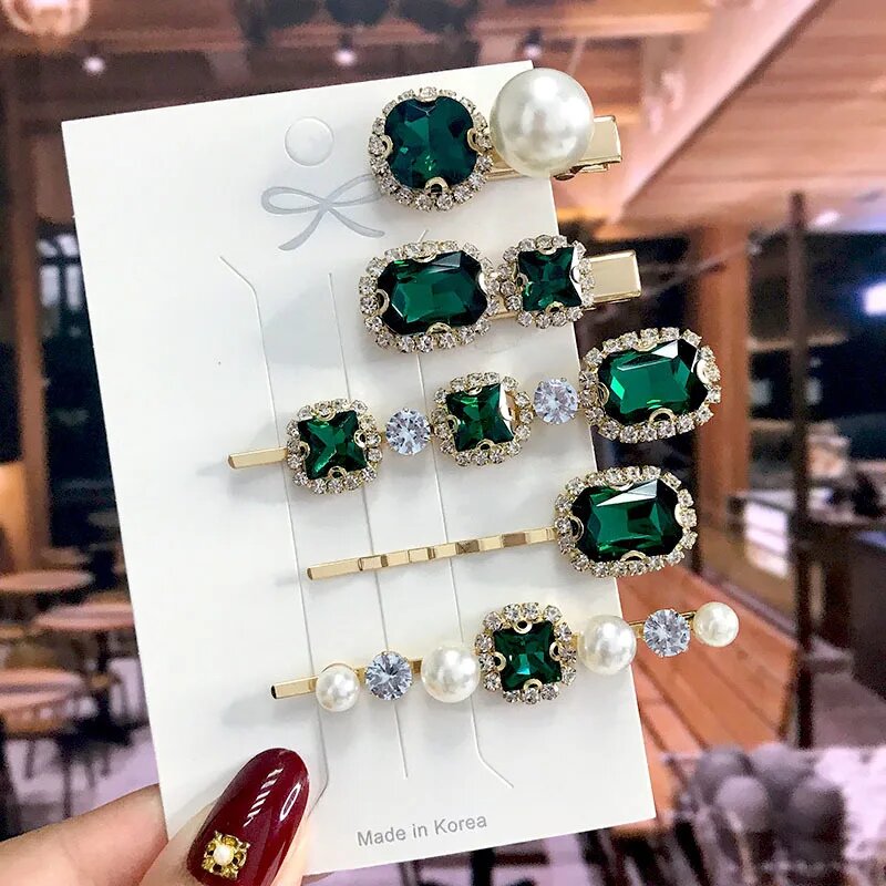 Женские заколки-пряжки с кристаллами и жемчугом Изумрудный, S5-5pcs