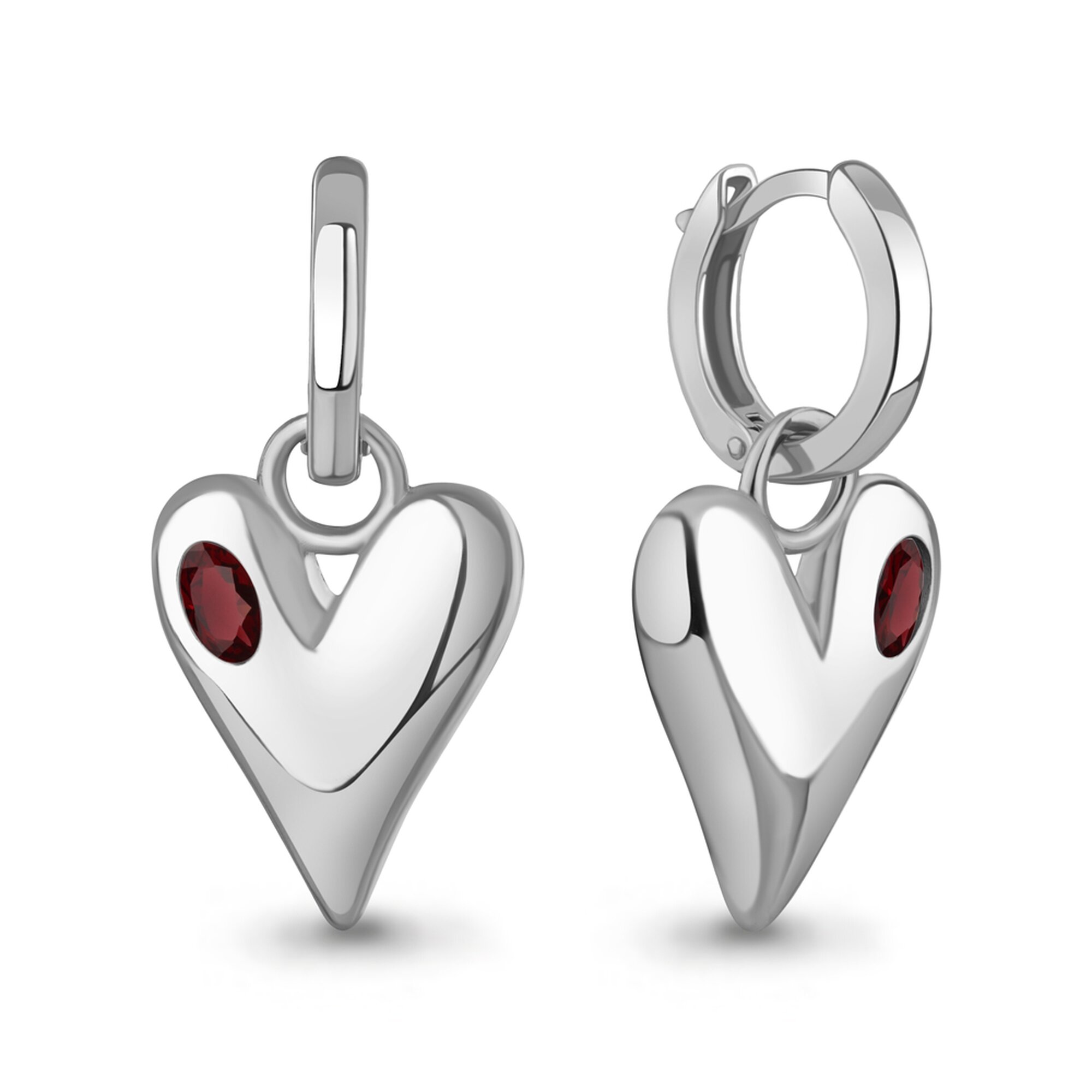 Серьги трансформеры, серебро, 925 проба, родирование, гранат