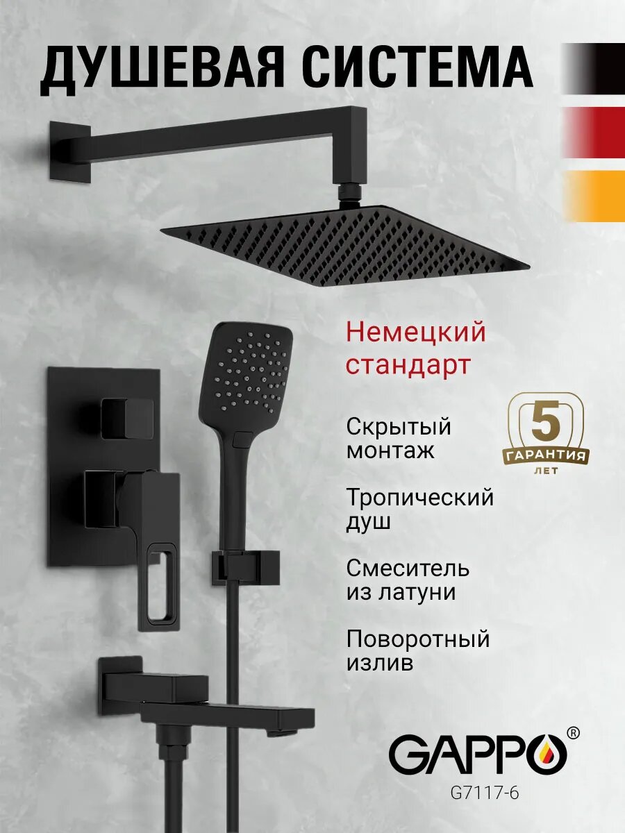 Душевая система со смесителем скрытого монтажа GAPPO Futura G7117-6 черная матовая
