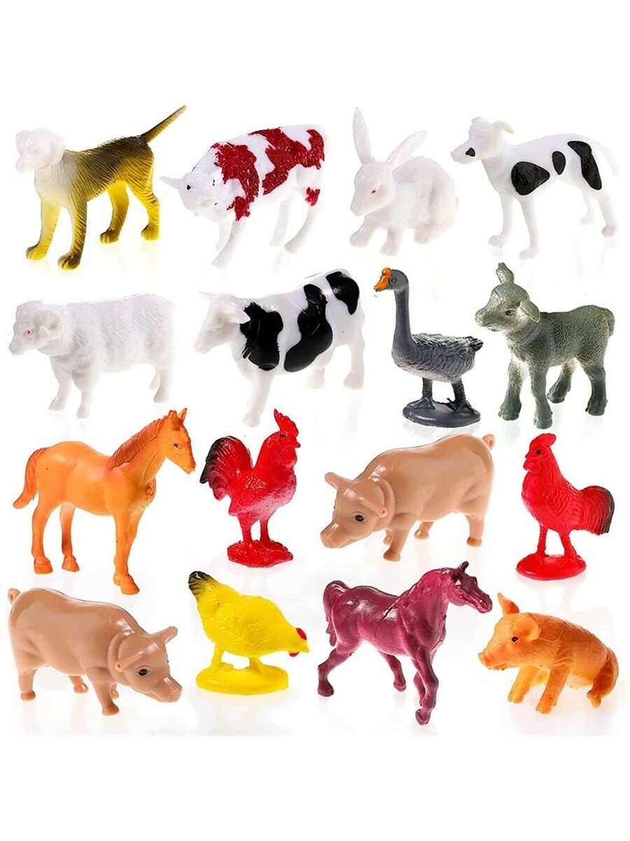16 шт, фигурки сельскохозяйственных животных, имитация ПВХ, миниатюрная кукла, моющаяся ферма, сарай, набор игрушек для животных