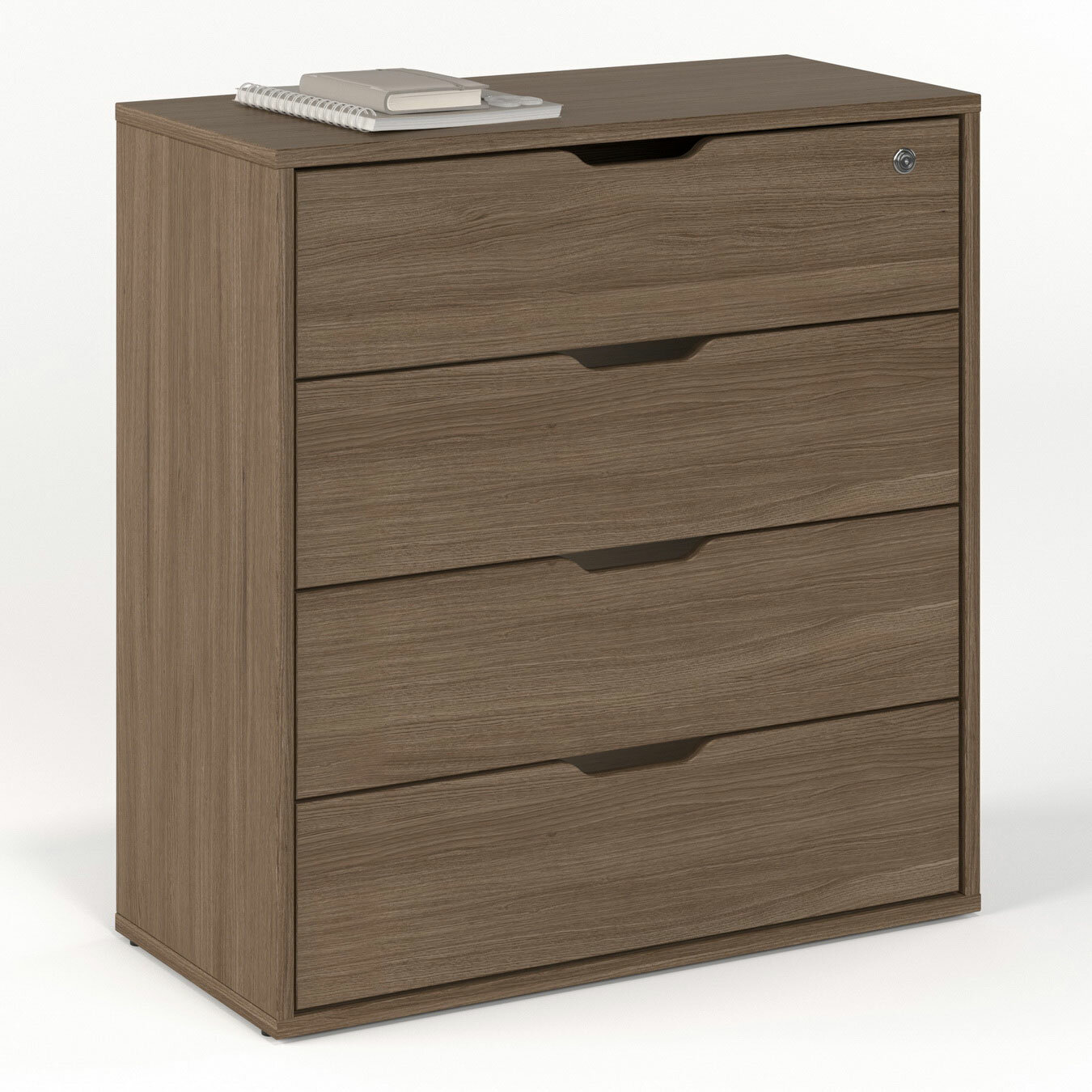Комод с 4 ящиками, Офисный комод с замком МагМебель Б-10 ясень шимо тёмный