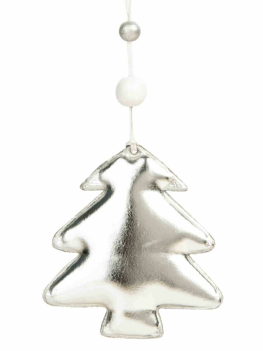 Подвесное украшение Феникс-Презент "Блестящая серебристая елка", новогоднее, полиуретан, 8х1,5х9 см (81431)