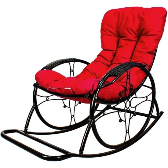 Кресло-качалка Овал люкс M-group черное, красная подушка