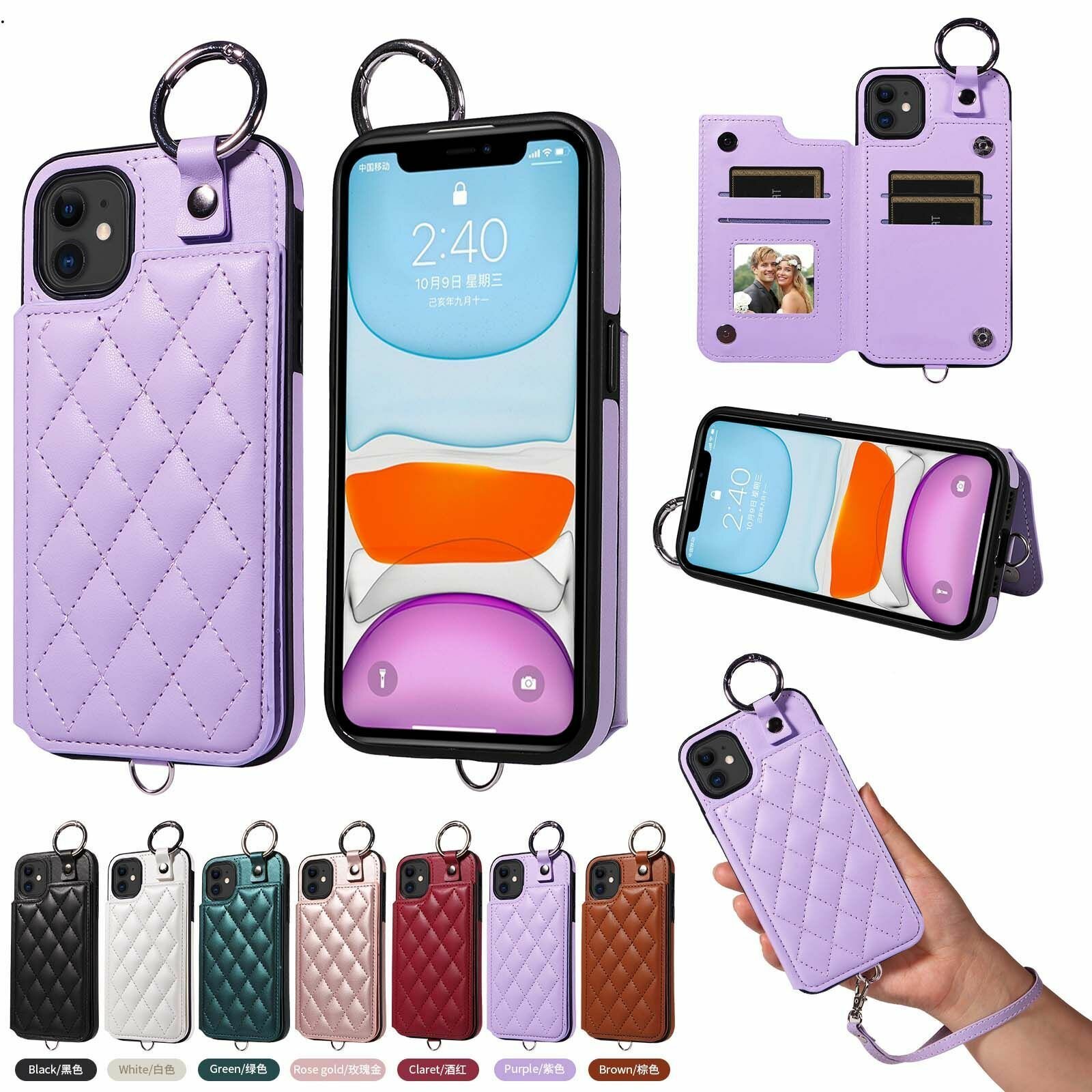 Кожаный чехол для Apple iPhone 11 (Эпл Айфон 11) Модный чехол-кошелек для телефона для девочек и женщин с пряжкой-кольцом/отделениями для карт/руку ремешок