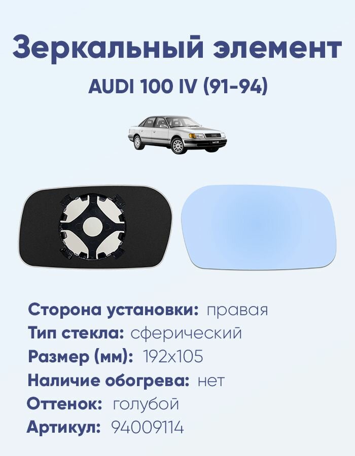 Зеркальный элемент правый AUDI 100 IV (91-94) сфера голубой без обогрева