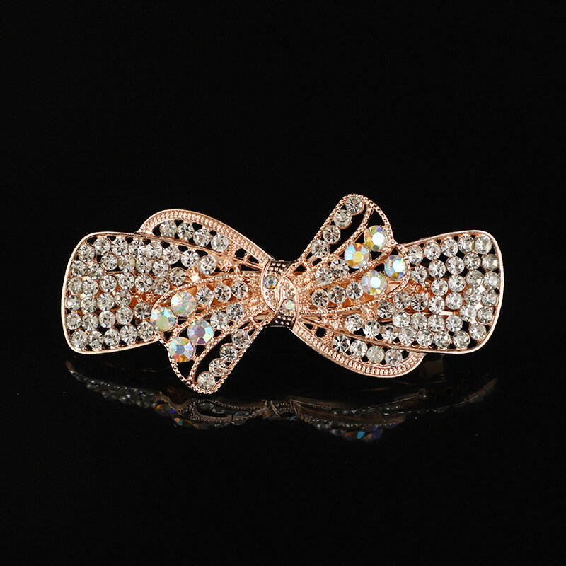 Заколка для волос "Бант", корейская, с инкрустацией стразами, белая