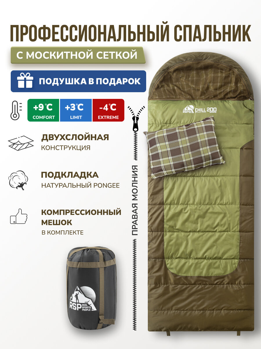 Спальный мешок с москитной сеткой RSP CHILL 200 R (молния справа)