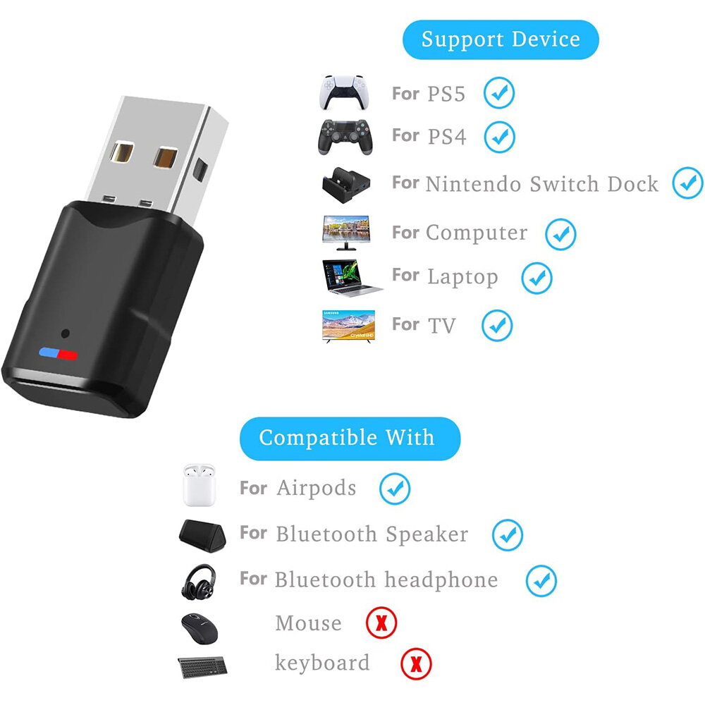 Беспроводной Адаптер Bluetooth 5.3 Для PS5, PS4, Док-станция Для наушников и Динамиков