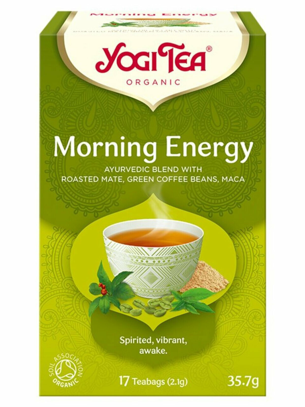 Чай в пакетиках Yogi Tea Morning Energy Жареный мате, Зеленые кофейные зерна, 17 пакетиков