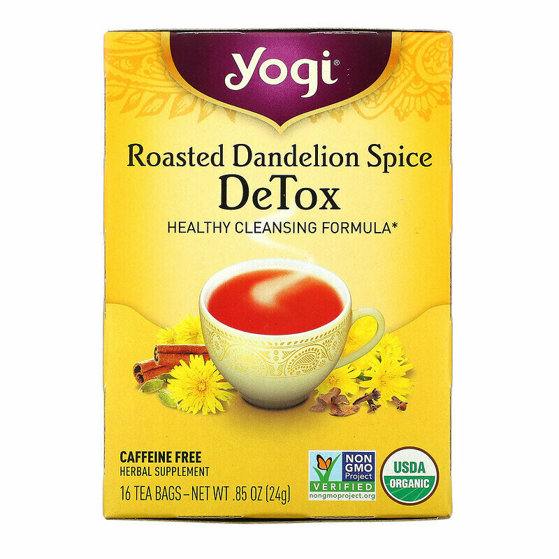 Чай в пакетиках Yogi Tea Roasted Dandelion Spice Detox без кофеина, 16 пакетиков