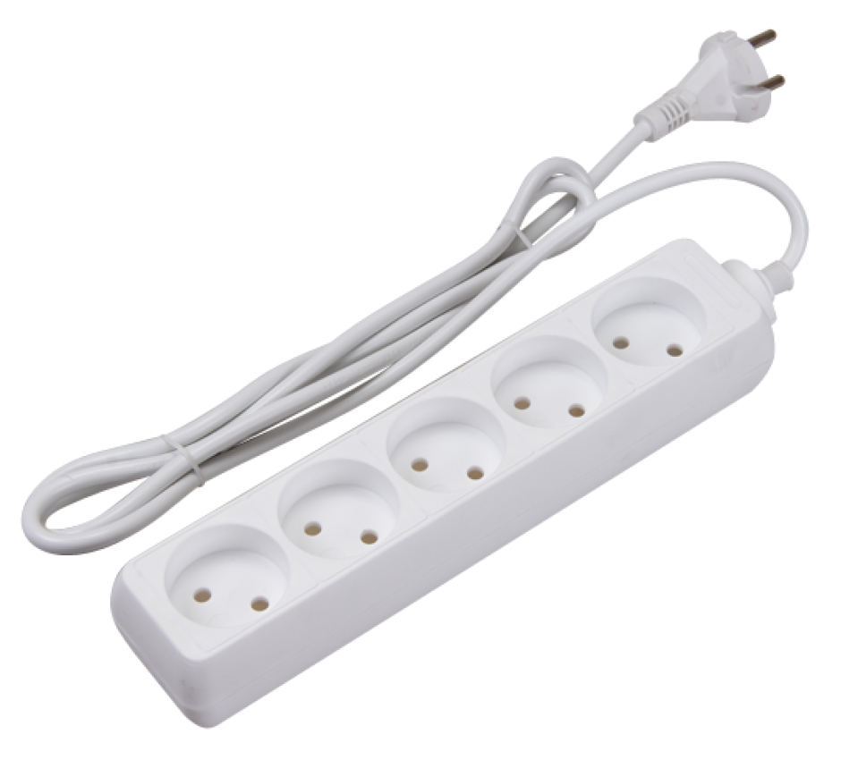 Удлинитель бытовой Фаzа / Фаза FE075-05-300 без заземления, ШВВП 2х0.75мм2, 10А 2200Вт IP20, 3 метра 5 розеток, белый 5000216