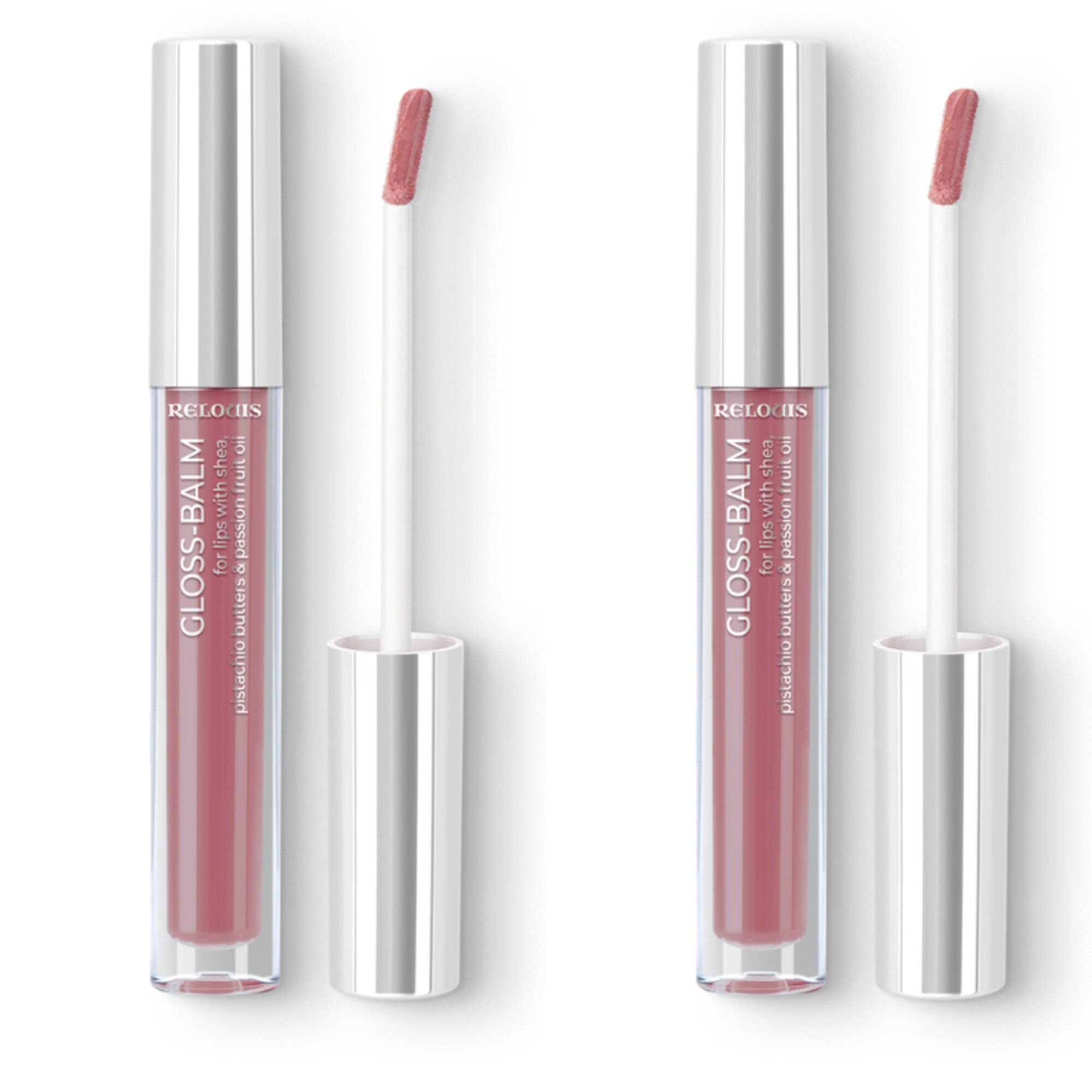 Блеск для губ Relouis, Gloss-Balm, с маслами ши, фисташки и маракуйи, влажный финиш, тон 08 Sleeping Beauty, 5 мл, 2 шт