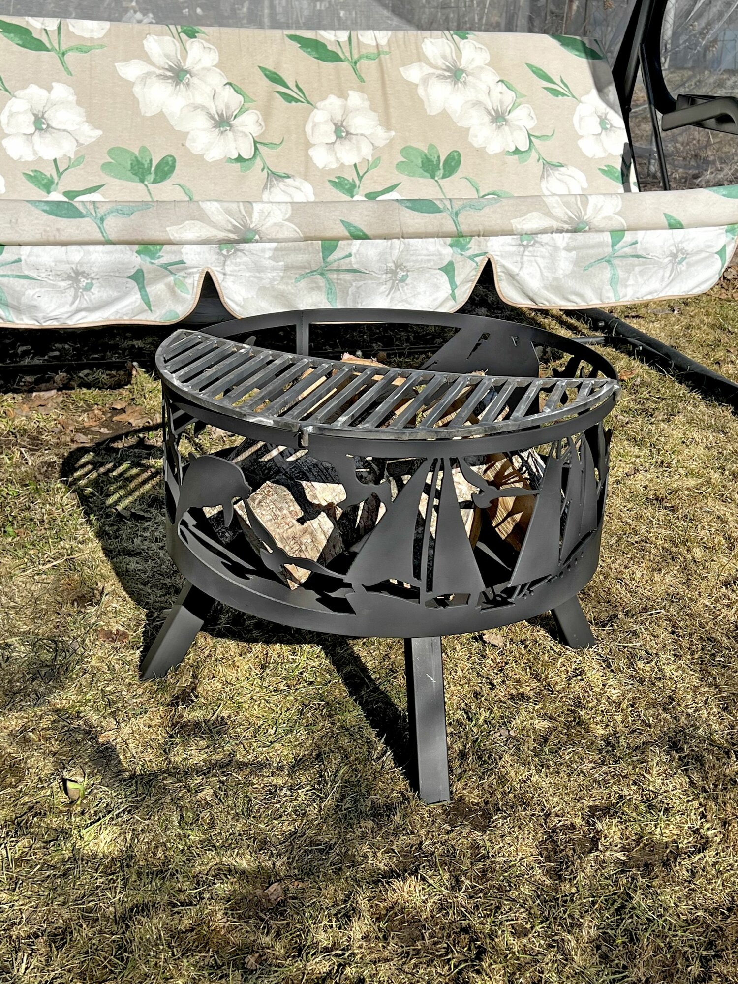 Костровая чаша Корабли и дельфины+Решетка Гриль 60 см 0,3 см