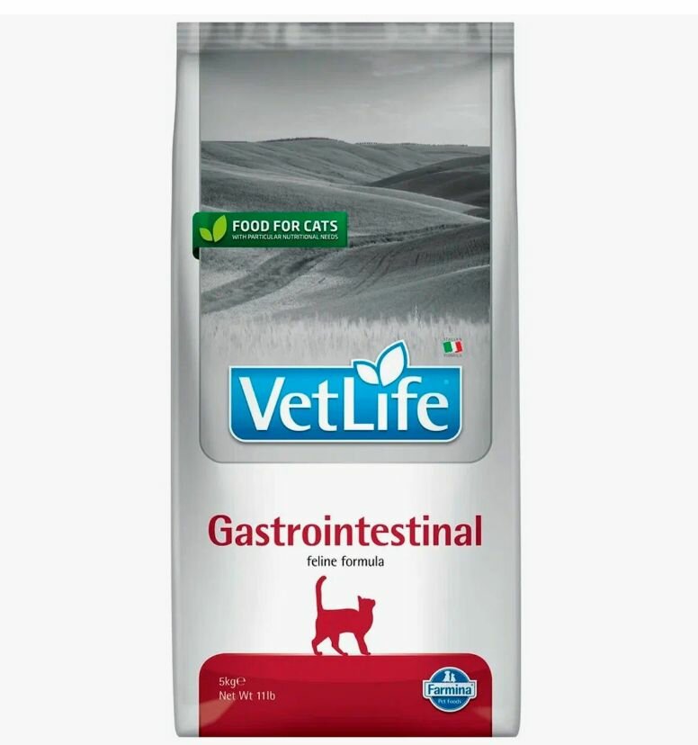 Farmina Vet Life Gastrointestinal Feline Cat Сухой диетический корм для кошек Воспалительные заболевания ЖКТ 5кг