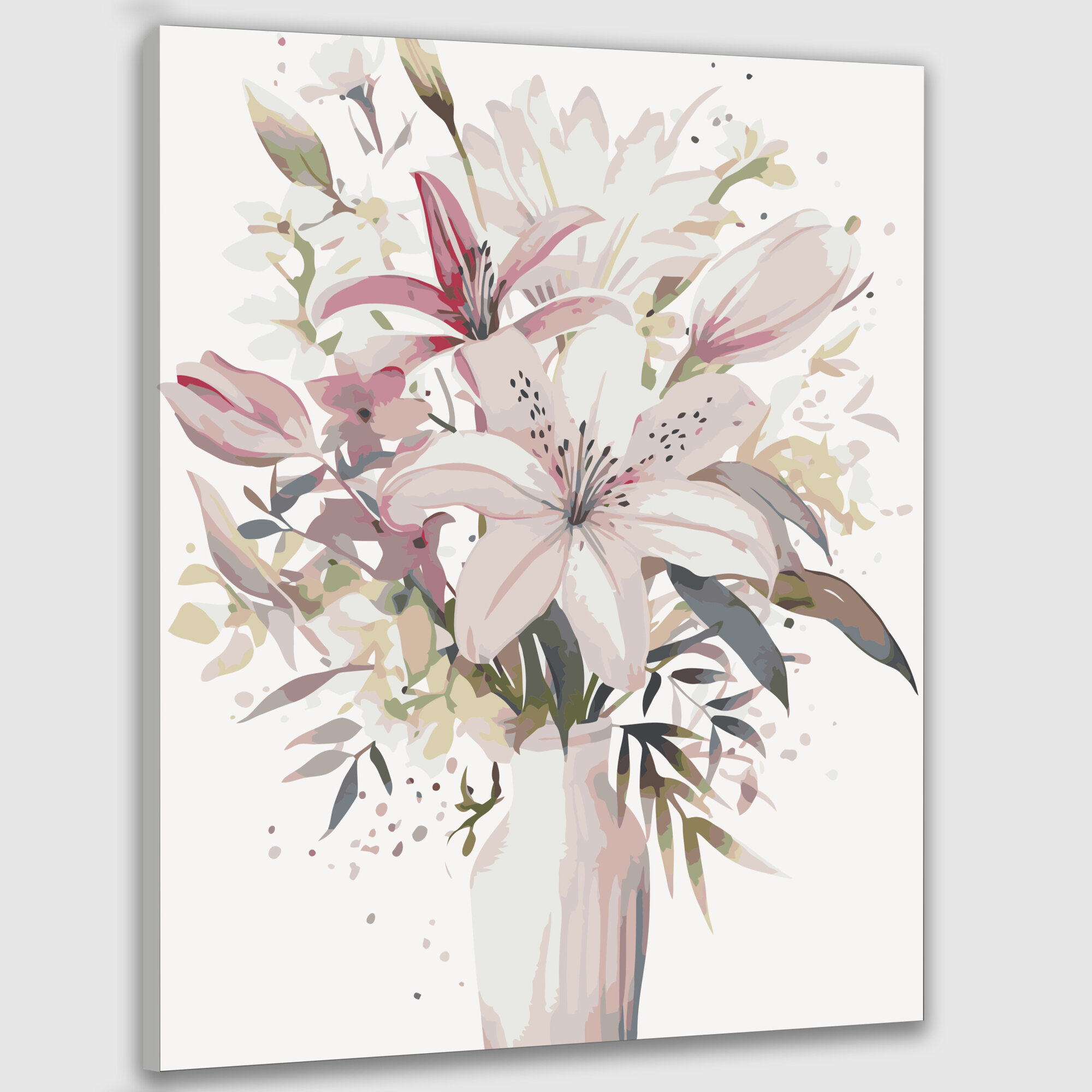 Картина по номерам 40x50 см, акварельная иллюстрация, зимний букет, нежные цветы, белый, бледно-розовый, лавандовый