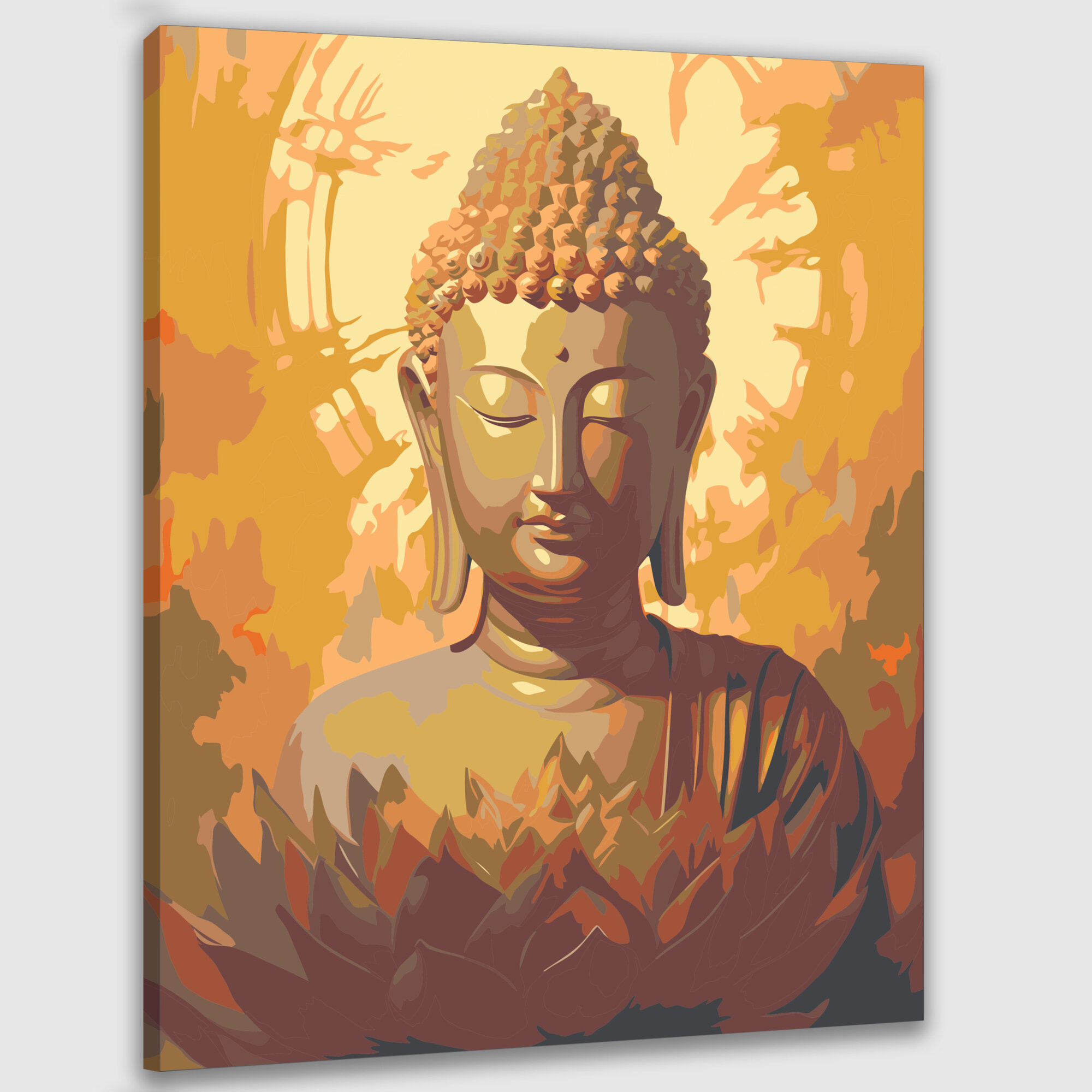 Картина по номерам 40x50 см, Будда, масло, золотистый свет, спокойствие, умиротворение, духовность, мазки кисти