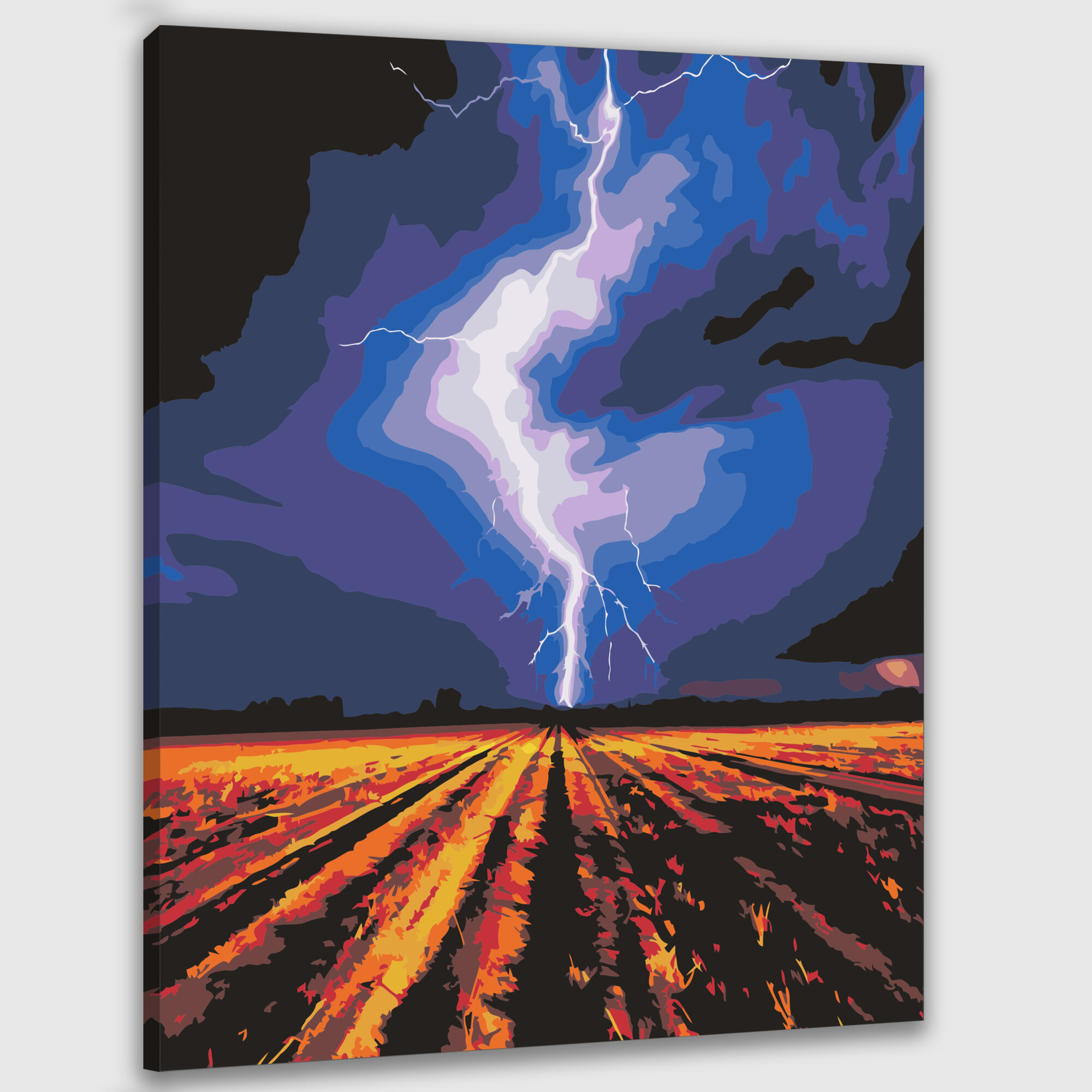 Картина по номерам 40x50 см, молния, удар, земля, пейзаж, свет, мощь, энергия, разряд, рама, драматизм, интенсивность