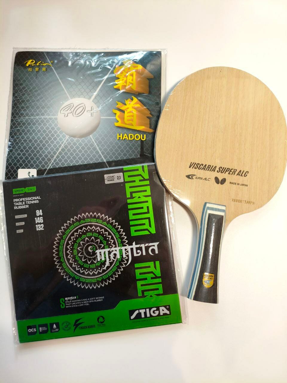 Ракетка ручной сборки Butterfly viscaria SUPER ALC + Stiga mantra S + palio hadou 40+