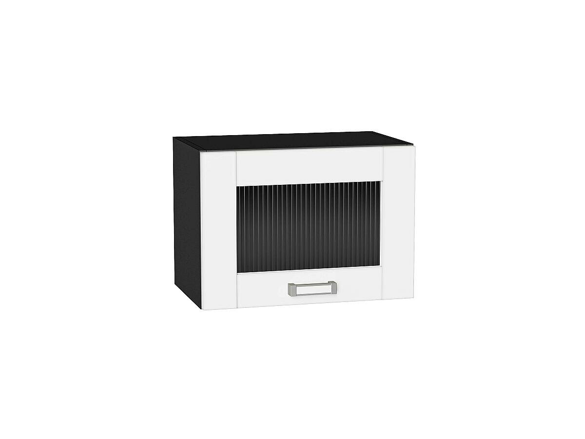 Шкаф верхний горизонтальный остекленный Лофт, цвет фасада White Silk, цвет каркаса Graphite, стекло Magic Moru V, 358*500*320 мм