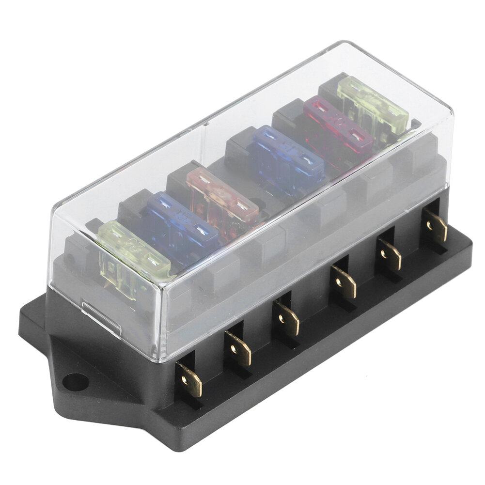 Коробка для лепестковых предохранителей 6-типольная 12-36V 6-входов-6-выходов с 6 штуками предохранителей универсальный аксессуар для автомобиля грузовика