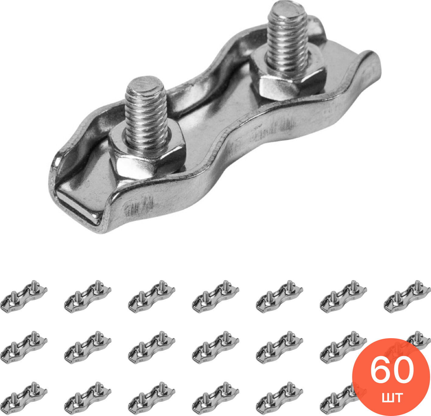 Зажим для троса Tech-KREP / Тех Креп Duplex, оцинкованный, из стали, диаметр 3мм / оснастка (комплект из 60 шт)