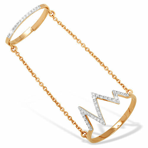 Кольцо на две фаланги, красное золото, 585 проба, родирование, фианит