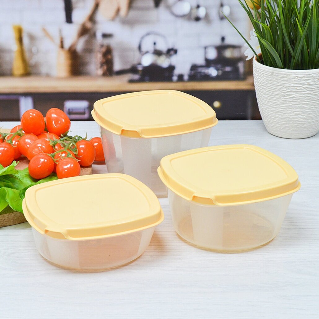 Набор контейнеров для хранения продуктов 3шт, 600мл, 800мл, 1000мл, пластик