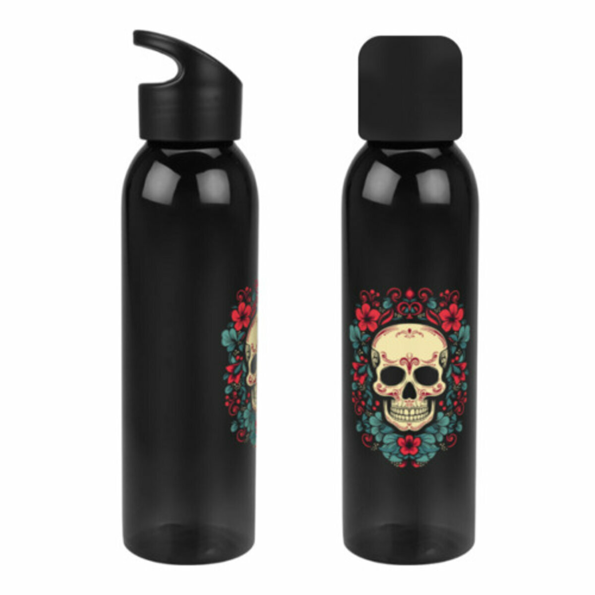 Бутылка для воды «Череп в стиле мексиканского дня мертвых» (черный)
