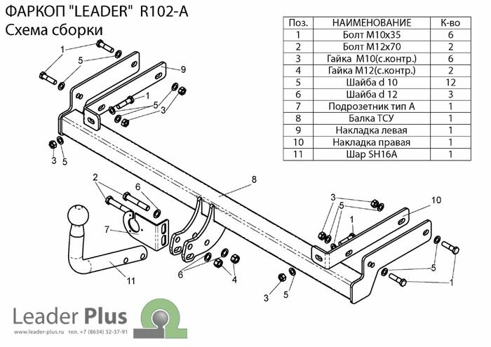 Фаркоп с унив. электрикой Smart для RENAULT CLIO SYMBOL (седан) 2002-2008 арт. R102-A