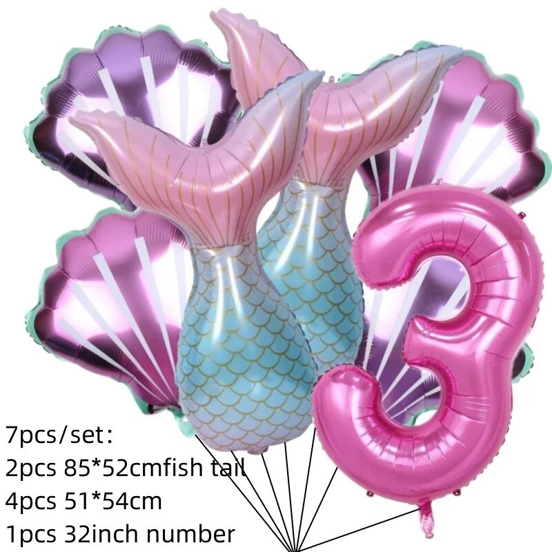 Русалочка под морским хвостом, украшения, одноразовая бумажная тарелка, чашка, салфетка для детского душа, декор для дня рождения на тему русалки, Balloon 7pcs