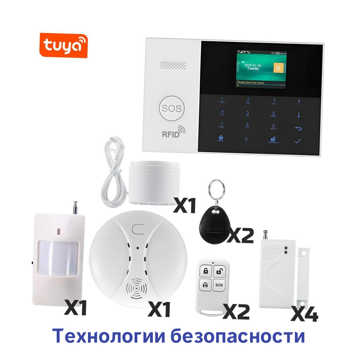 Набор: беспроводная пожарно-охранная TUYA GSM / Wi-Fi сигнализация Strazh-GSM Шериф 11 (Smart) (Y15917MOK) с 11 разными датчиками в комплекте для за