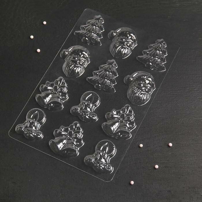 !09 Форма для шоколада новогодняя «Рождество», 12 ячеек, 15×8 см, цвет прозрачный