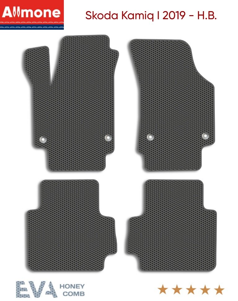 ЭВА коврики для Skoda Kamiq 1 (suv) 2019 - Н. В, серые, eva, влагоустойчивые, 4шт / Шкода Камик 1